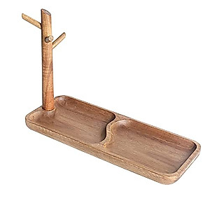 CYQGDKF Wood Key Tray for Entryway Table, Jewelry Tray, Catchall Tray with 3 Stand Hanging Organizer, for Rings, Phone, Bracelets Watches