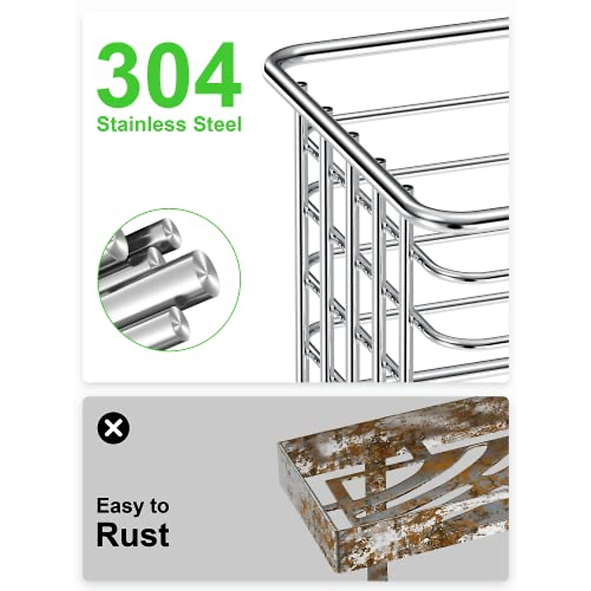 SMARTAKE 2-Pack Shower Caddy, Combined Bathroom Shelf with Soap Dish and Hooks for Hanging Razor Brush Sponge, Wall Mounted Rustproof Basket with Adhesive, No Drilling, 304 Stainless Steel, Silver