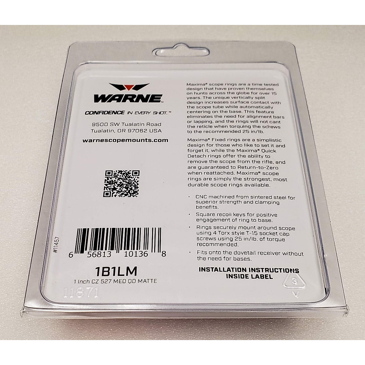 Warne 1 inch CZ, QD, Med Matte Black, Scope Optic Rings