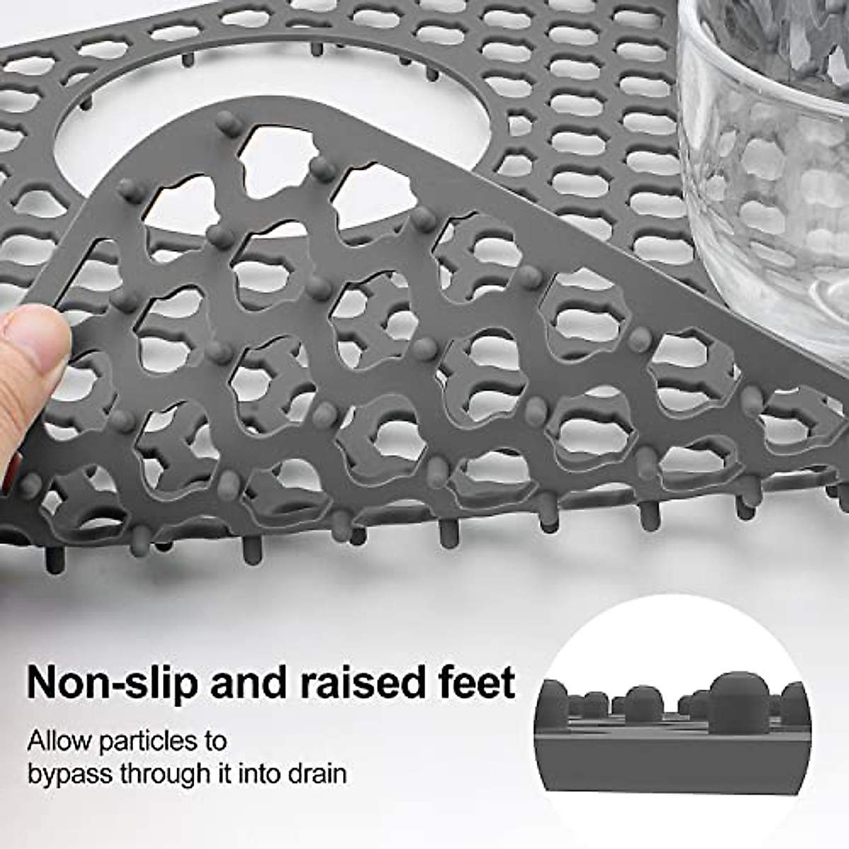 Fubullish Silicone Sink Mat, Kitchen Sink Protector Grid Accessory with Center Drain, Folding Non-Slip Sink Mats for Bottom of Farmhouse Stainless Steel Porcelain Sink, 13.58'' x 11.6''