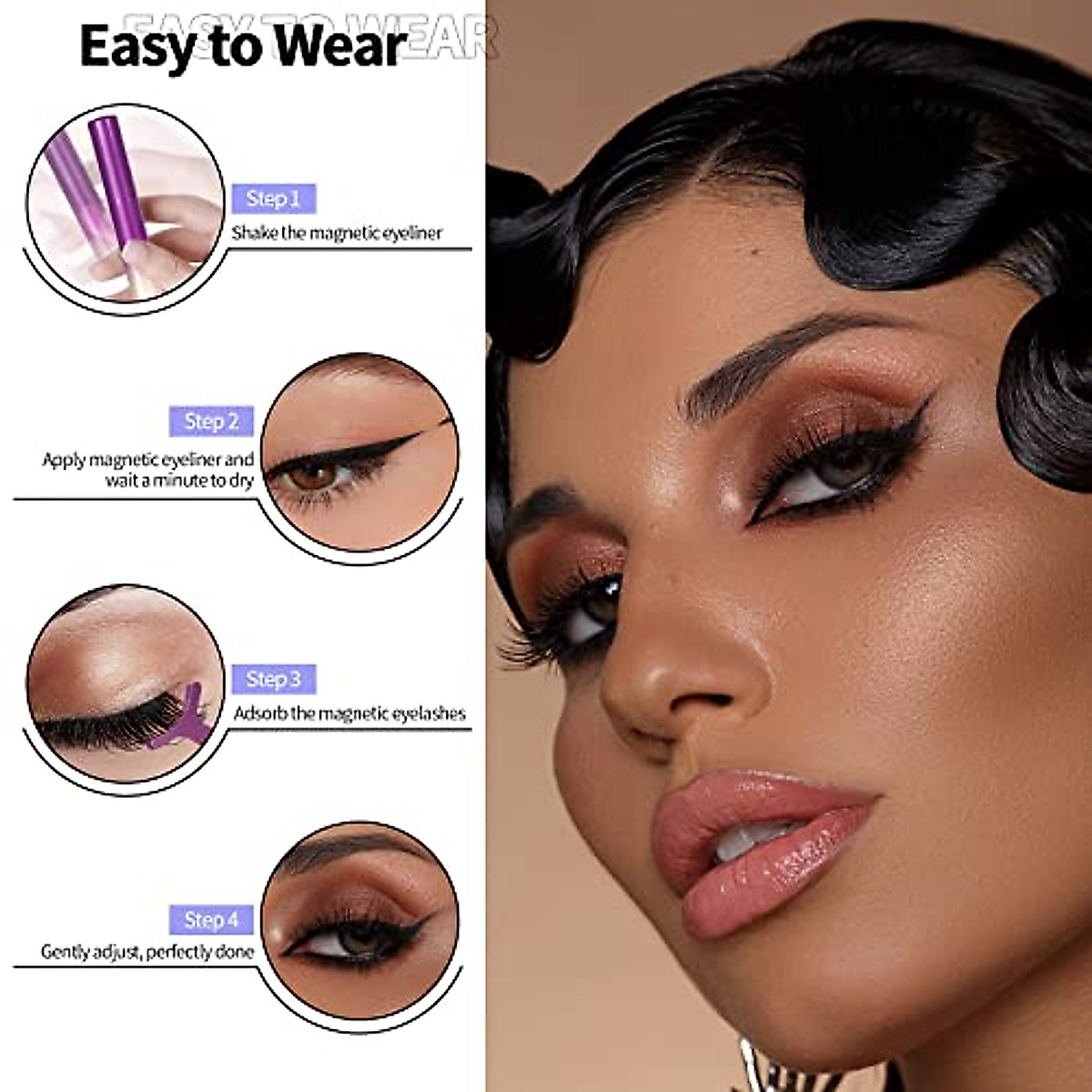 Magnetic Eyelashes with Eyeliner, 10 Pairs 3D Natural Look False Eyelashes, Magnetic Eyelashes and Eyeliner Kit, Reusable Magnetic Lashes with Eyeliner and Tweezers, No Glue