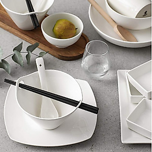 DOWAN Ramen Bowls Set of 2, Japanese Noodle Bowls with Chopsticks and Spoons, 20 Ounce Deep Pho Bowls, White Kitchen Bowls for Ramen, Soup, Dishwasher & Microwave