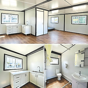 Green Swift 19x20FT Prefabricated Tiny Home: Mobile, Lockable Door, Outdoor Storage, Restroom & Cabinet - Ideal for Hotels, Kiosks, Booths, white