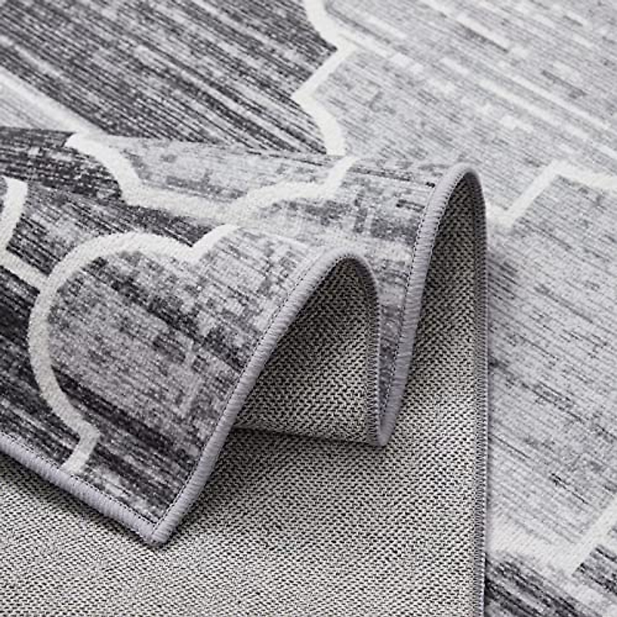 Zacoo 4x6 Modern Rug, Chic Geometric Thin Rug Low Pile Floor Cover Moroccan Trellis Area Rug Washable Indoor Anti-Slip Throw Carpet for Living Room Bedroom Entry Dining Room Floor Carpet, Grey
