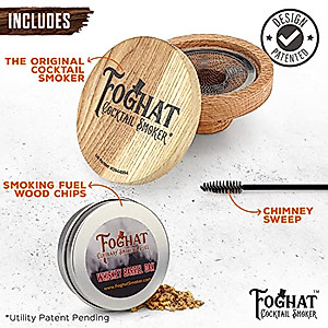 THOUSAND OAKS BARREL Foghat Cocktail Smoker W/ Bourbon Barrel Wood Shavings-Infuse Cocktails, Wine, Whiskey, Cheese, Meats, Dried Fruits, Salt and More!-Smoking Glass Cloche Accessories