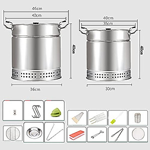AIZYR Stainless Steel Charcoal Grill - Portable Smokeless Grill with BBQ Accessories Kit for Outdoor Cooking Camping Picnics,40 * 40cm