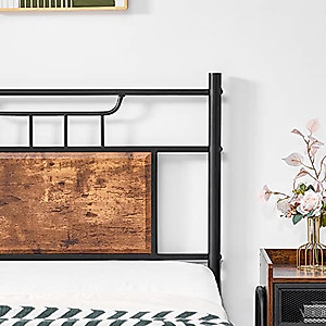 VECELO Twin Size Platform Bed Frame with Wood Headboard/Mattress Foundation/Premium Steel Slats Support/No Box Spring Needed,Brown(Crown)