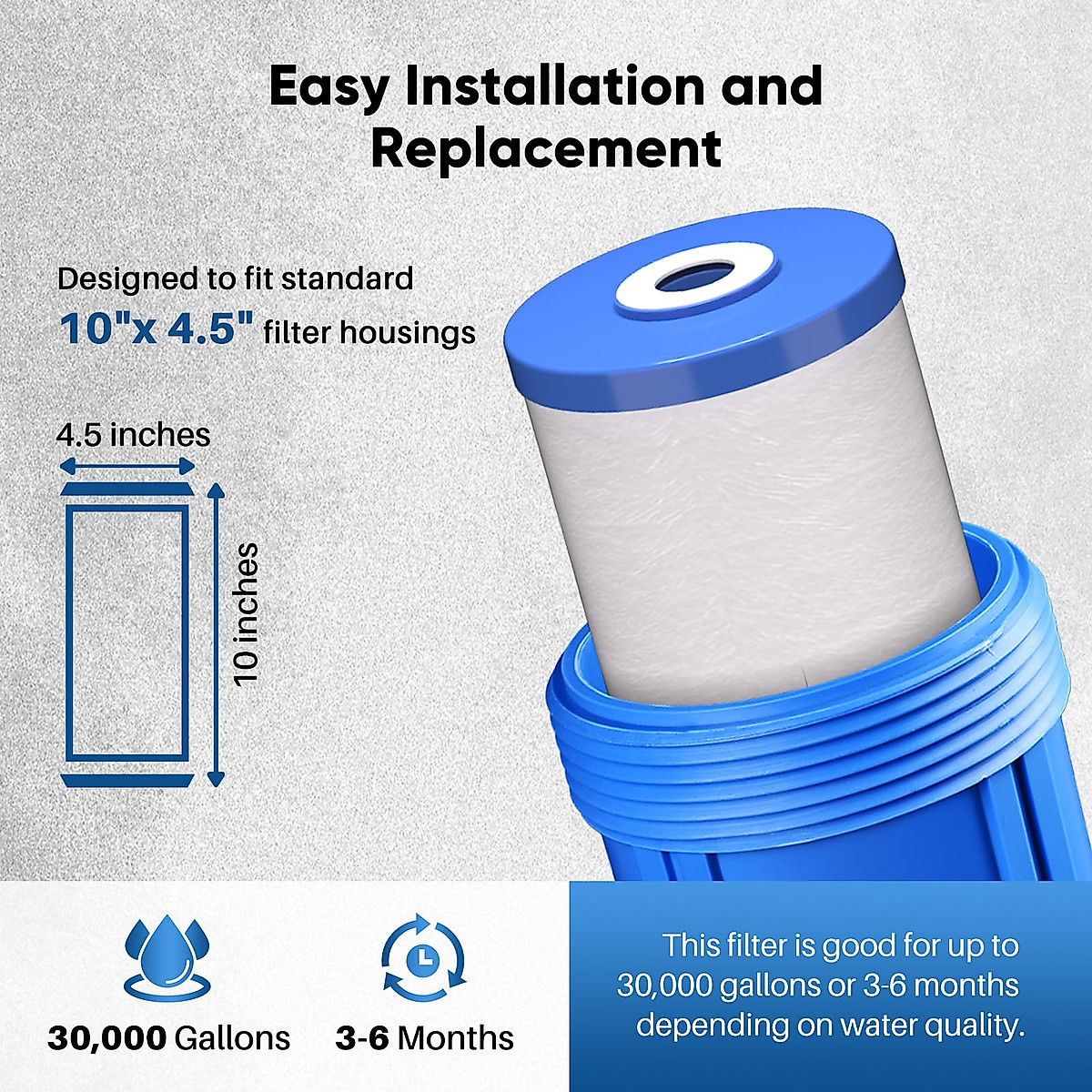 PUREPLUS 5 Micron 10" x 4.5" Whole House Sediment and Carbon Water Filter Replacement Cartridge for GE FXHTC, GXWH40L, GXWH35F, GNWH38S, Culligan RFC-BBSA, WRC25HD, PP10BB-CC, Pentek RFC-BB, 2Pack