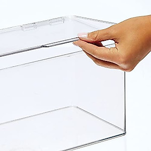 mDesign Plastic Kitchen Pantry and Fridge Storage Organizer Box Containers with Hinged Lid for Shelves or Cabinets, Holds Food, Snacks, Canned Drinks, Seasoning, Lumiere Collection, Clear