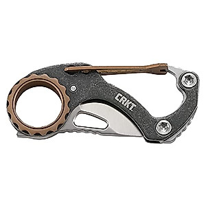 CRKT Compano EDC Pocket Knife: Compact Everyday Carry, Slip Joint, Black Stonewash Satin Blade, Stainless Steel Handle with Bronze Accents, Carabiner 9082