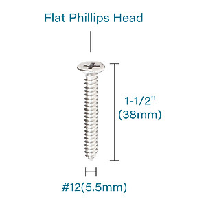 IMScrews 50pcs #12 x 1-1/2" (38mm) Stainless Flat Head Phillips Wood Screws 18-8 (304) Stainless Steel Countersunk Self Tapping Screws