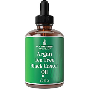 Argan + Tea Tree Oil + Black Castor Oil For Hair Growth. Vegan Thickening, Moisturizing, Strengthening Stay In Conditioner Oil For Women, Men. A Scalp Serum Treatment For Weak, Frizzy, Dry Hair 1oz