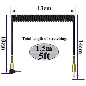 AAOTOKK 3.5mm Coiled Cable 90 Degree Right Angle 3-Pole 3.5mm Male to 3.5mm Male Right Angle TRS Jack Stereo Audio Spring Aux Cable for All 3.5mm-Enabled Smartphones,Tablet and MP3 Players(1.5m)