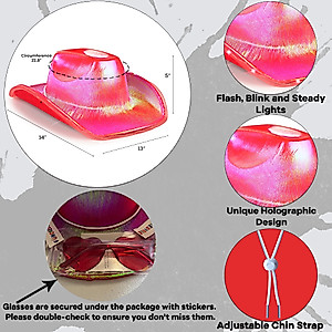 Funcredible Red Light Up Cowboy Hat and Glasses - Led Cowgirl Hat for Girls - Neon Cowboy Hat - Cowgirl Costume Accessories for Women