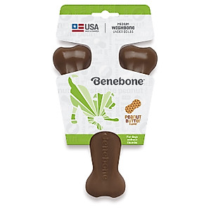 Petstages Dogwood Wood Alternative Dog Chew Toy, Medium and Benebone Wishbone Durable Dog Chew Toy for Aggressive Chewers, Real Peanut, Made in USA, Medium