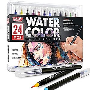 Paint Mark Water Color Brush Pen Set, 24 Water Color Brush Markers, Fine Tip Thin Marker Pack for Coloring, Drawing, Calligraphy, Bullet Journals, Coloring Pens for Beginner and Professional Artists