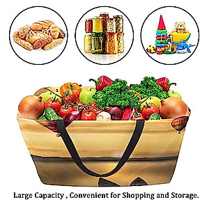 KQNZT Reusable Grocery Bags, Heavy Duty Reusable Shopping Bags, Large Tote Bags with Long Handles and Reinforced Bottom, Lake Boat Hot Air Balloon Sunset