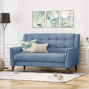 54" Blue and Brown Contemporary Hand Crafted Loveseat