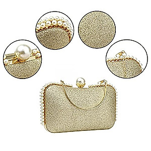 Womens Clutch Pearls Evening Bag Wedding Party Purse and Shoulder Handbag (Black)
