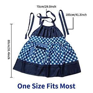 Alex Virtue Lovely Flower Pattern Retro Aprons With Large Pockets for Women Girls Cooking Kitchen Bakery Mother's Gift (Blue Plaid)