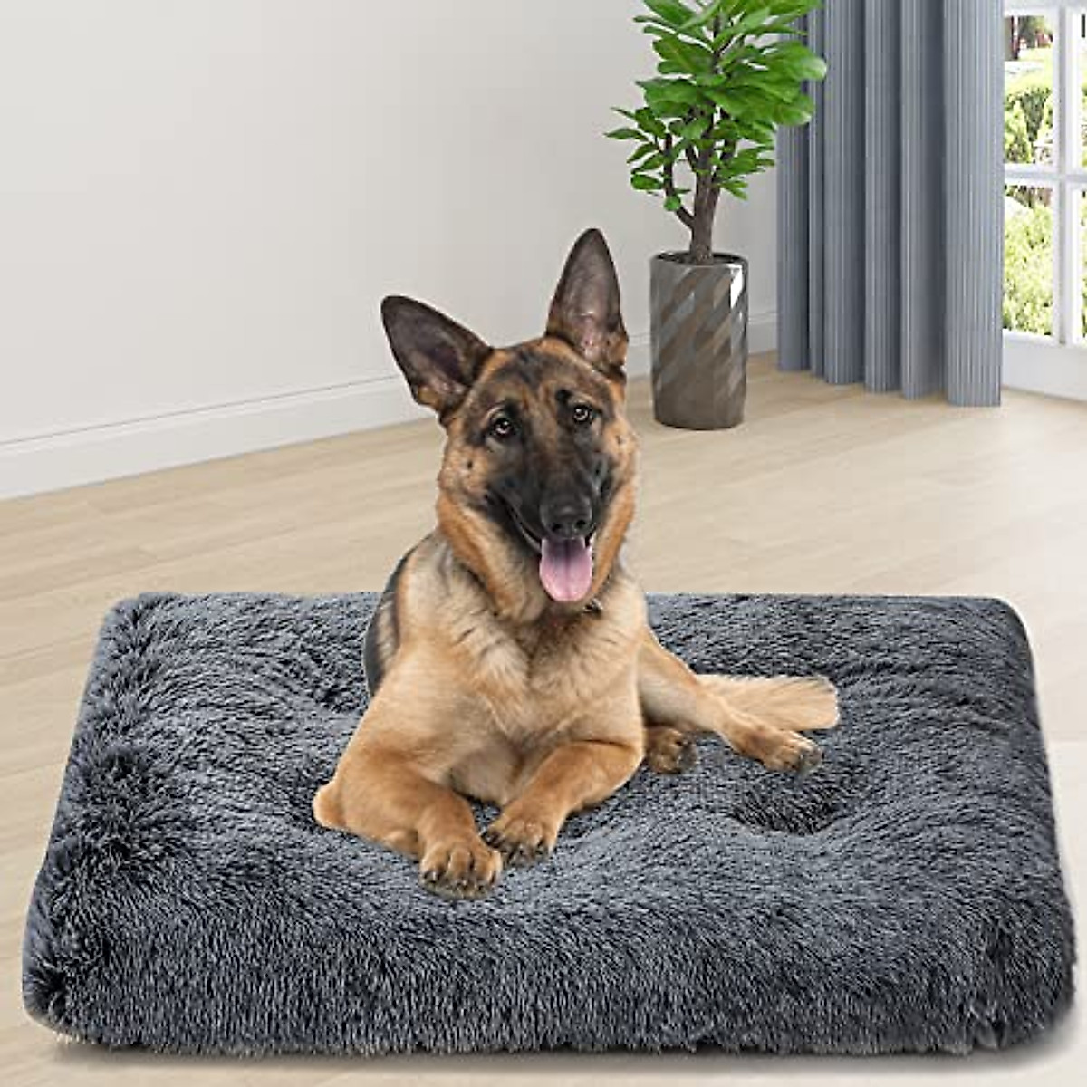 Dog Bed,Crate Pet Bed Kennel Pad,Soft Plush,Comfortable Dog Bed,Washable,Suitable for Medium & Large Dogs(Dark Grey)