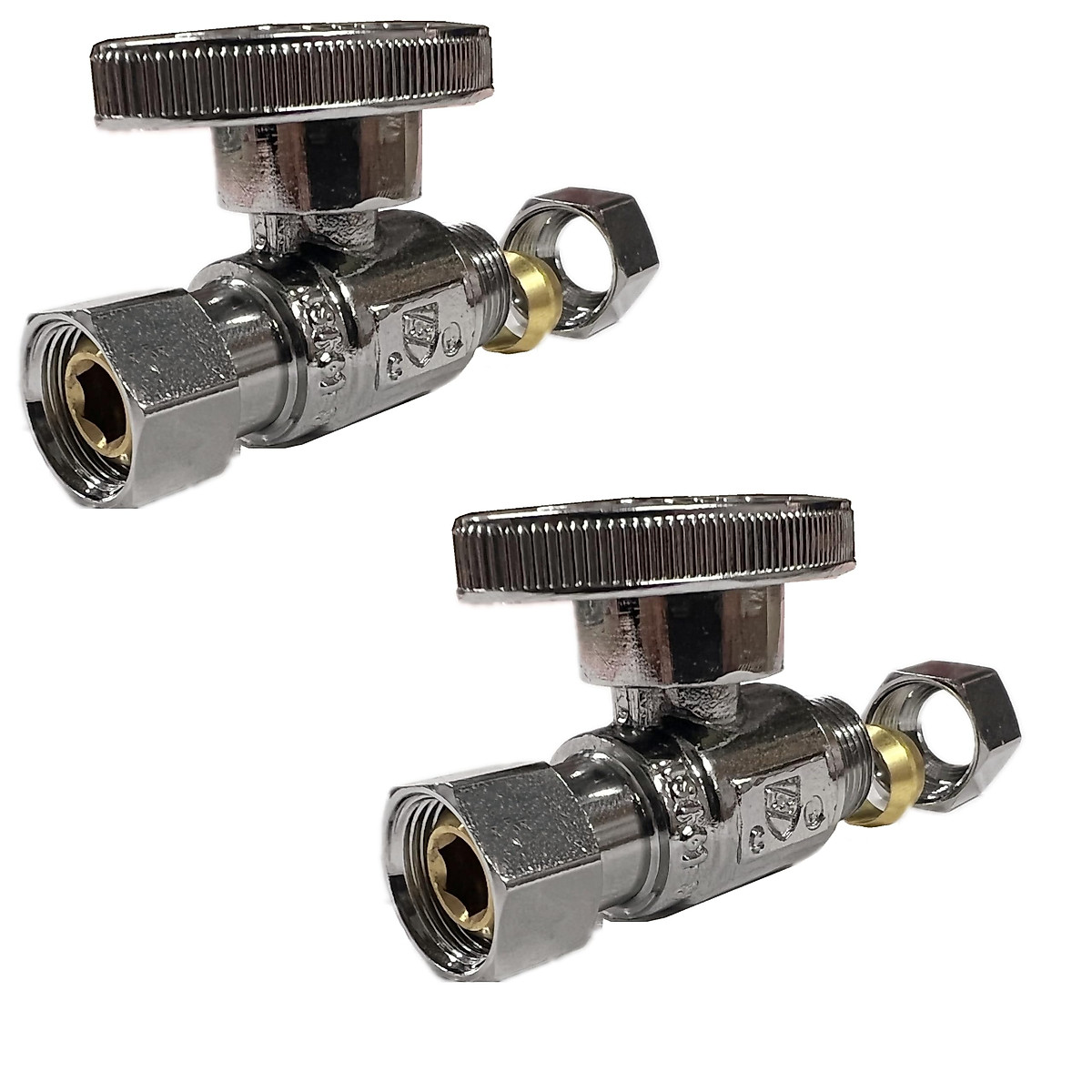 (2Pc) EZ-Fluid Plumbing Straight Angle Stop Valve 3/8-Inch O.D Female Compression x 3/8-Inch O.D Male Comp.Lead-Free Brass Quarter Turn Water Shut Off Repair Add On Stop Ball Valve,Kitchen,Bathroom
