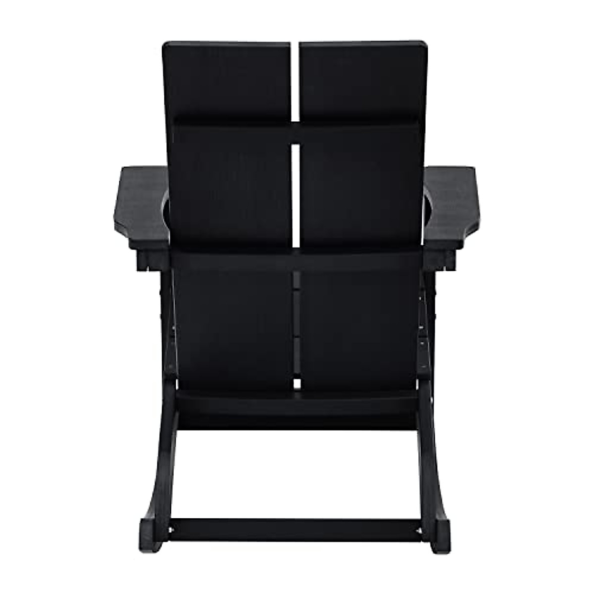 Flash Furniture Finn Modern Commercial Grade Poly Resin Wood Adirondack Rocking Chair - All Weather Black Polystyrene - Dual Slat Back - Stainless Steel Hardware