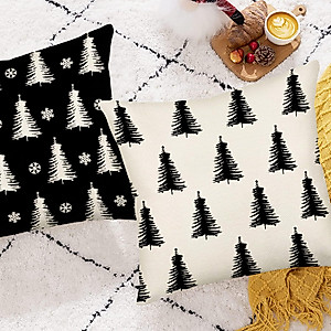 Easternproject Black and White Christmas Tree Decorations Pillow Covers 24x24 Inch Set of 2 Merry Christmas Trees Snowflake Throw Pillow Cover Xmas Winter Holiday Farmhouse Decor Cushion Case