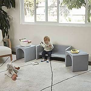 ECR4Kids Table and Chairs Tri-Me Multipurpose 3-Piece Set, Light Grey