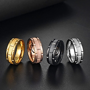 KAZITSAN Stainless Steel Ring for Men Women Brushed Wedding Band Silver Brick Pattern Engagement Promise Comfort Fit Size 10