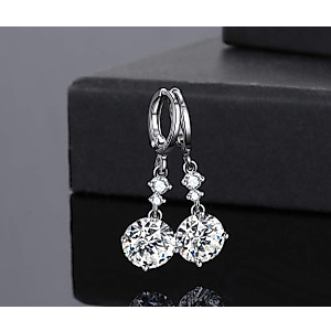 Drop Dangle Earrings Leverback 9MM 2.75ct and 2pcs Small CZ Cubic Zirconia Design 15K White Gold Plated with Hypoallergenic Hoops Gorgeous Gift for Women