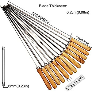 Acroyan 12 Pack Kebab Skewers 16.5 Inch Grill Skewers Stainless Steel BBQ Barbecue Sticks Flat Skewer Heavy Duty Large Wide Reusable with Nonslip Wooden Handle for Kabob Shrimp Chicken Beef Vegetable