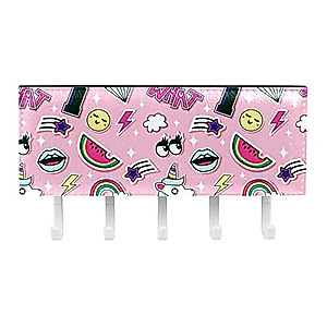 Cute Unicorn Lips Stickers Rack Organizer with 5 Hooks Wall Bathroom Kitchen Shelf Rack Multifunctional Storage Shelf
