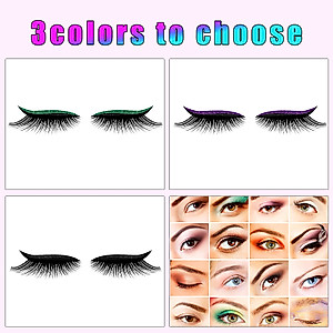 12 Pairs Eyeliner Stickers with Eyelash Reusable Waterproof Glitter Eyeliner Eyelash Stickers Self-adhesive Eye Liners Strip Stickers Eye Makeup Tool for Girl Make up Cosplay (Green, Black, Purple)