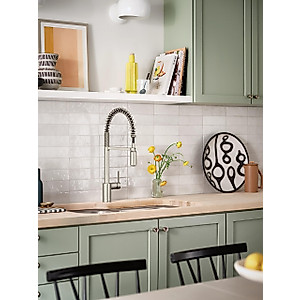 Moen Align Spot Resist Stainless One Handle Pre-Rinse Spring Pulldown Kitchen Sink Faucet with Power Boost for a Faster Clean, Kitchen Faucet with Pull Down Sprayer for Bar, Farmhouse, 5923SRS