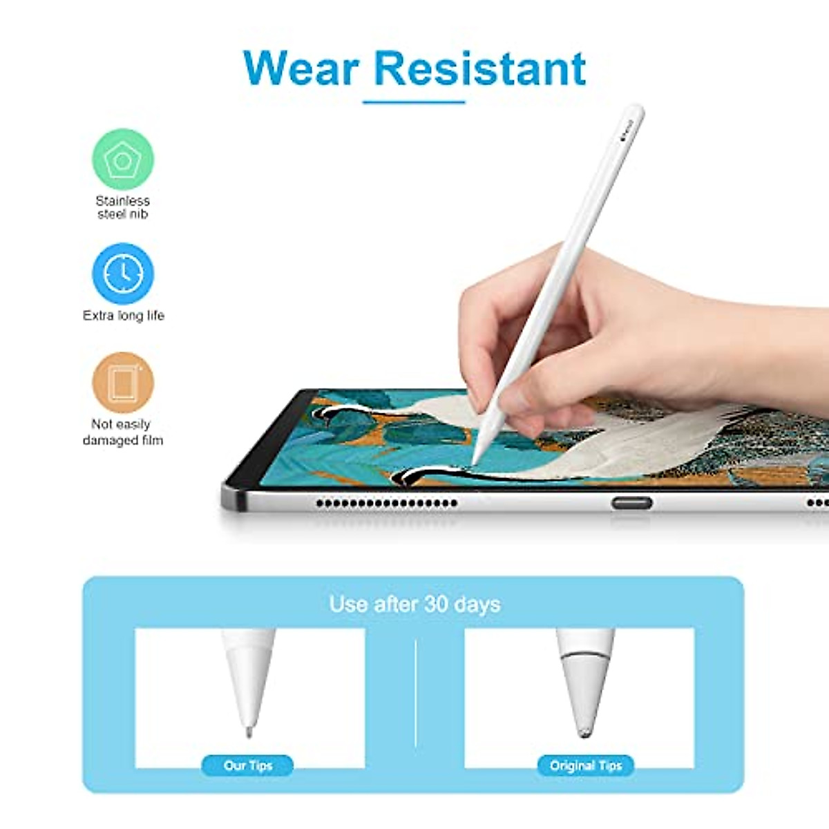 Digiroot Upgraded Replacement Tip for Apple Pencil 1st/2nd Generation&Logitech Crayon, 0.72mm No Wear Out Fine Point Precise Control Pen Like Nibs for iPad Pro/Air/Mini Pencil-2 Pack