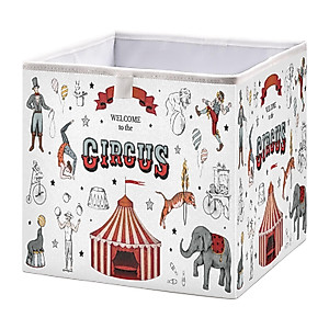 QUGRL Vintage Circus Storage Bins Retro Carnival Clowns Foldable Storage Basket Storage Box Organizer for Clothes Books Drawers Under Bed 15.75 x 10.63in