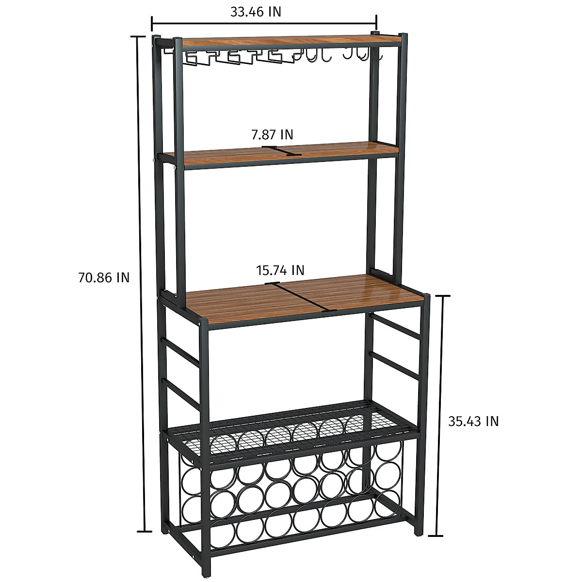 FIDVEKL Wine Rack Freestanding Floor, 5-Tier Industrial Wine Rack Freestanding Floor with Glass Holder and Wine Storage for Home Kitchen Dining Room, Rustic Brown