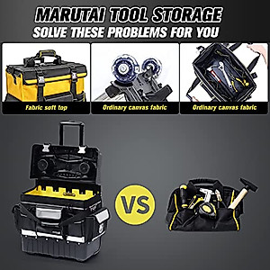 MARUTAI 18'' Rolling Tool Bag with Wheels, Tool Bags Organizer, with Telescopic Handle and Waterproof Cover, 330lbs Load Rated, Storage Manager Toolbox for Camping, Construction Sites