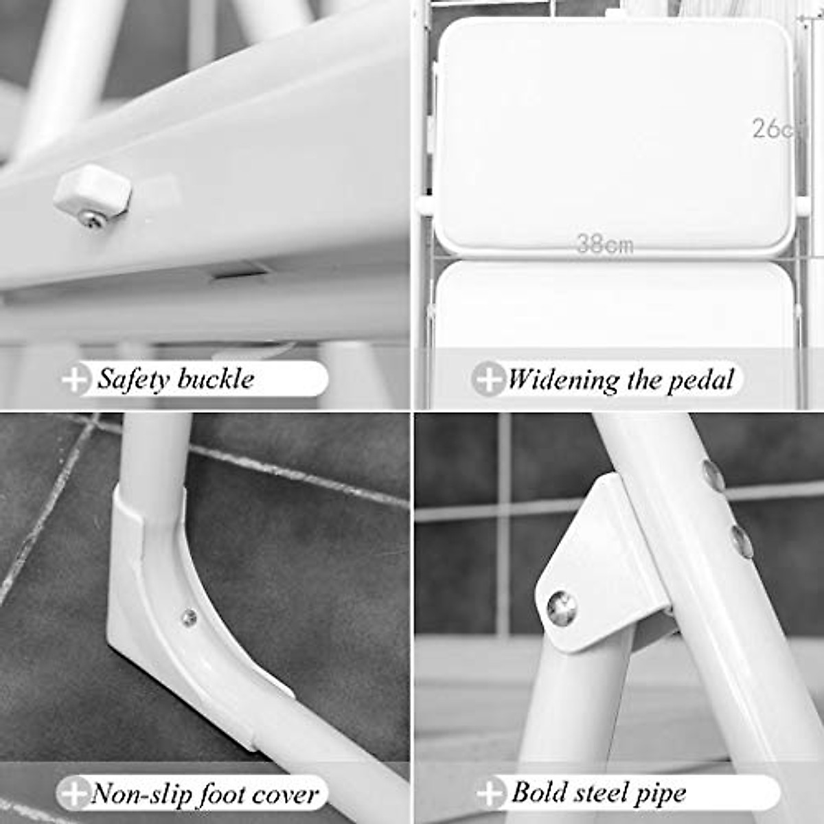 PENGJIE Folding Ladder Step Stool Ladder Stool 3 Step Folding Heavy Duty Steel Portable Anti-Slip Mat 150 Kg Capacity