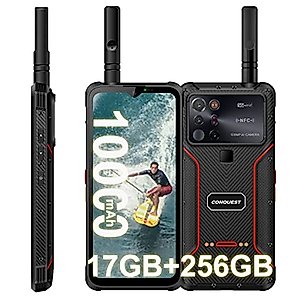 CONQUEST 5G Rugged Smartphone, S23 Unlocked Cell Phone with PTT Button, Android 12, 6.58'' Screen, 12GB+256GB, 10000mAh Battery, 108MP Main Cam, Dual SIM, NFC (Red-DMR)