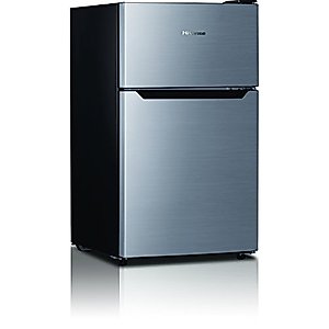 Hisense RT33D6BAE Compact Refrigerator with Double Door Top Mounted Freezer, 3.3 cu. ft, Stainless Silver