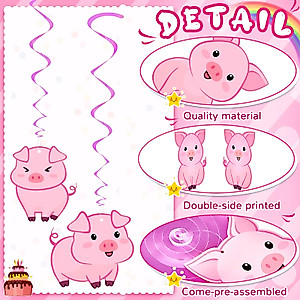 30 Pieces Pig Farm Animal Party Hanging Swirl Decorations Barnyard Theme Birthday Party Supplies Pink Piggy Hanging Foil Swirls Ceiling Decor for Girls Boys Kids Baby Shower Supplies