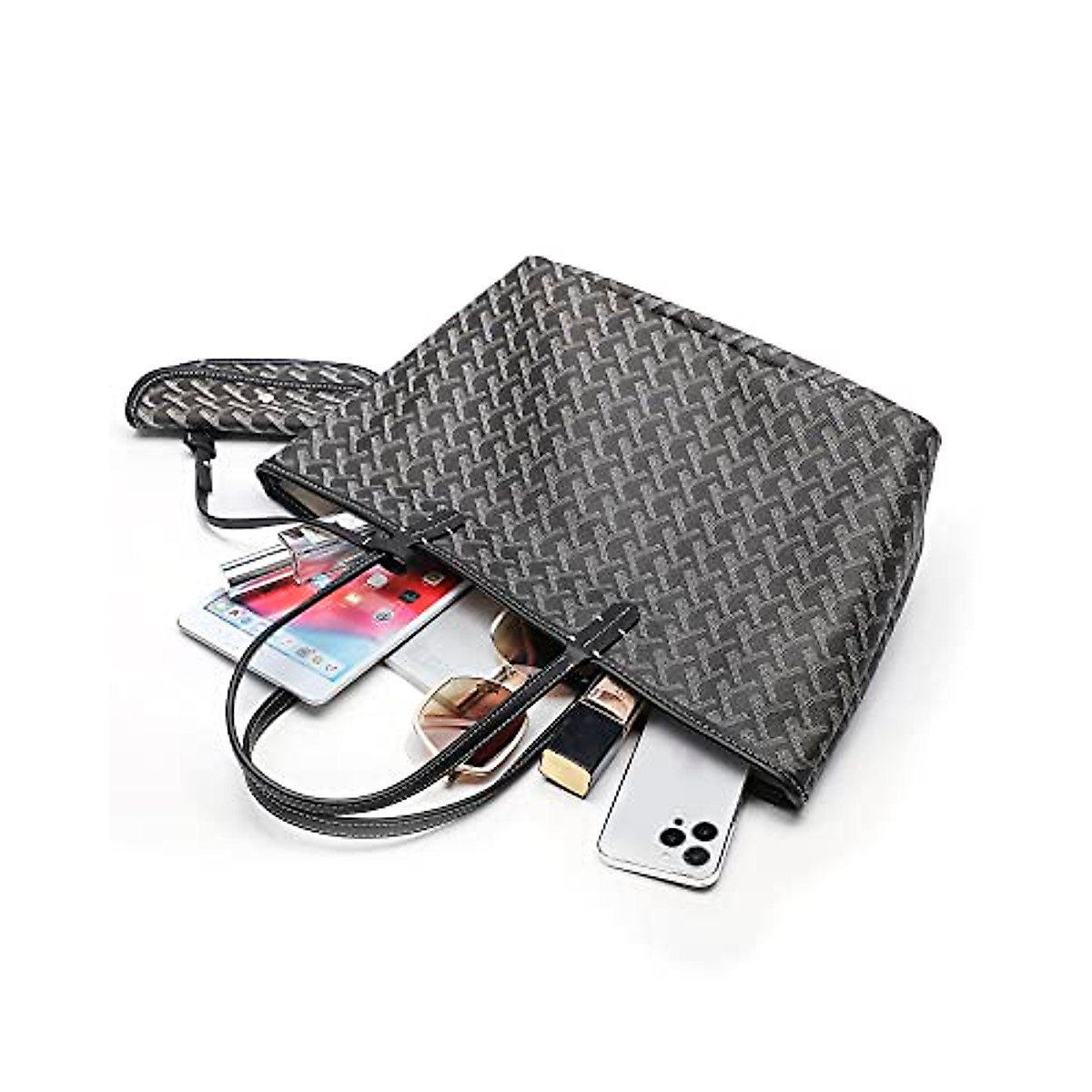 TEXTMENOW Women's Puffer Tote Handbags Purse Sets for Women Large Leather Clutch Dupes Hobo Shoulder Bag for Travel Beach 3pcs (black)