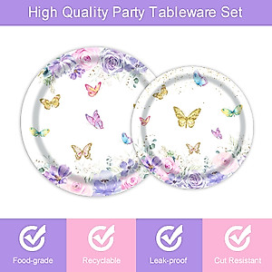 96 Pieces Butterfly Party Favors Decorations Tableware Set 24 Guests Girl Baby Shower Birthday Party Supplies Spring Butterfly Floral Party Dessert Plates Napkin Birthday Party Supplies