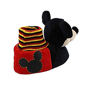 Disney Mickey Mouse Toddler Boys Plush 3D Mickey Head Sock Top Slippers (5-6 M US Toddler, Black/Red)