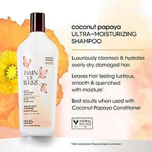 Bain de Terre Coconut Papaya Ultra Hydrating Shampoo, Moisture Quench for Dry, Damaged Hair, with Argan & Monoi Oils, Paraben-Free, Color-Safe, Vegan,13.5 Fl Oz