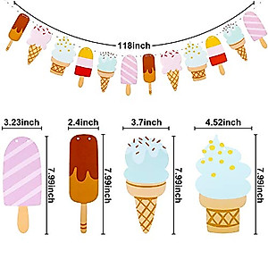 Leinuosen 2 Pack Ice Cream Bar Banner Ice Cream Banner Ice Cream Party Garland for School Summer Kid Birthday Party Decoration