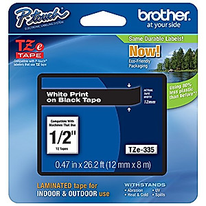 2/Pack Genuine Brother 1/2" (12mm) White on Black TZe P-touch Tape for Brother PT-1890, PT1890 Label Maker