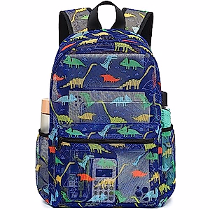 CAMTOP Mesh Backpack Kids Boys Girls Bookbag See Through Preschool Kindergarten Backpacks Casual Daypack for School Beach Travel Swim(Age 3-8 Years,Dinosaur)